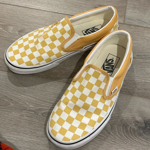 Vans | Shoes | Vans Classic Slipon Checkerboard Shoe In Yellow And ...